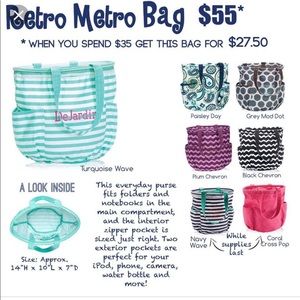 thirty-one | Bags | Thirty One Retro Metro Tote Bag Turquoise Wave ...